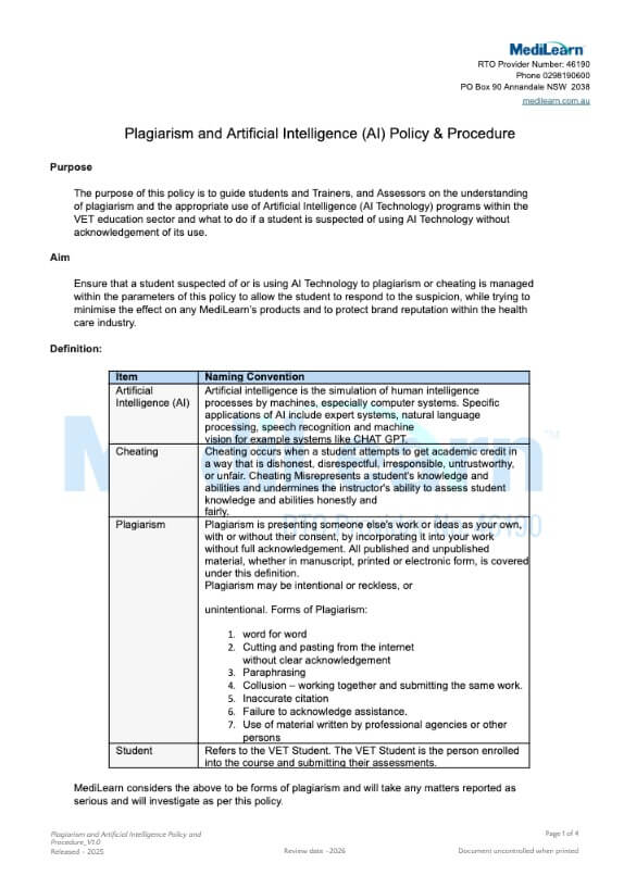 Policies and Procedures - MediLearn